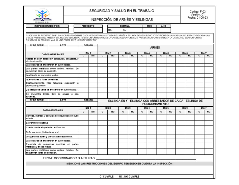 F-03 Inspeccion Equipos de Alturas | PDF