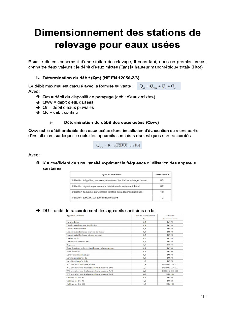 Dimensionnement Des Stations de Relevage | PDF