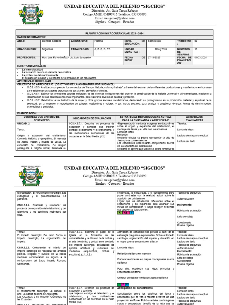 PLANIFICACIÓN MICRO - T2 Historia Válido | PDF | Evaluación | Edades medias