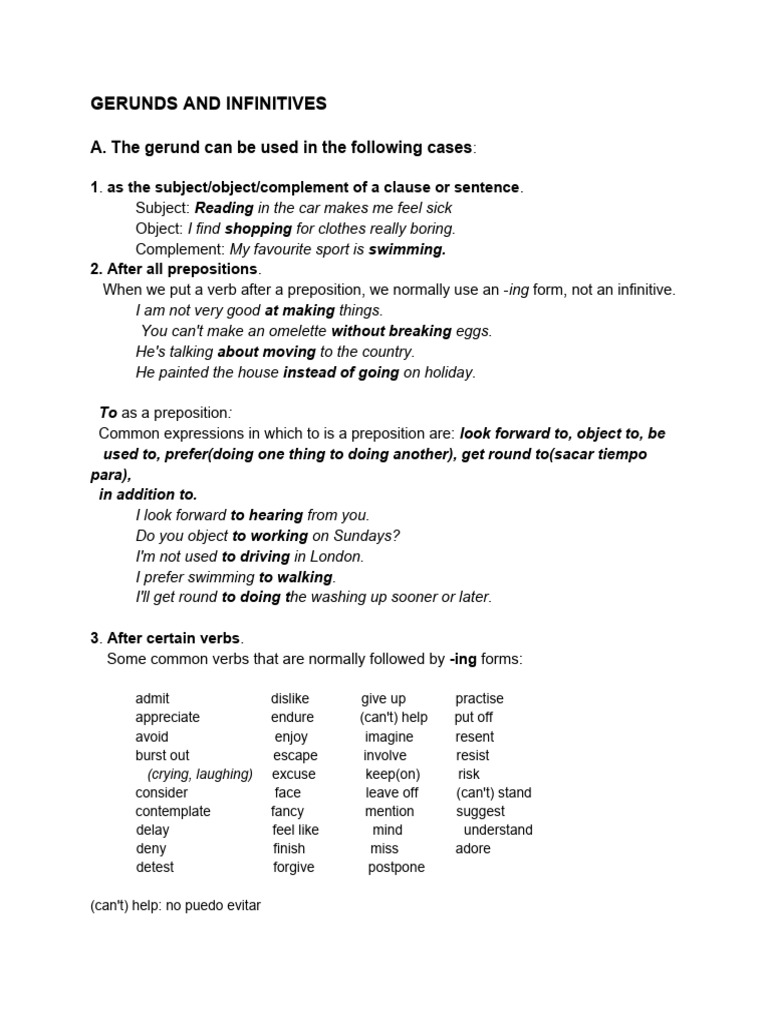 Gerund and infinitives | PDF | Verb | Preposition And Postposition