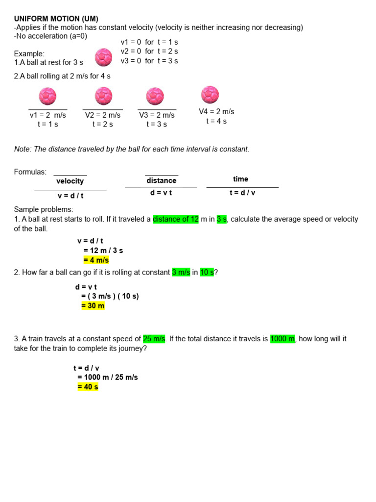 Uniform Motion Problems Worksheet | PDF