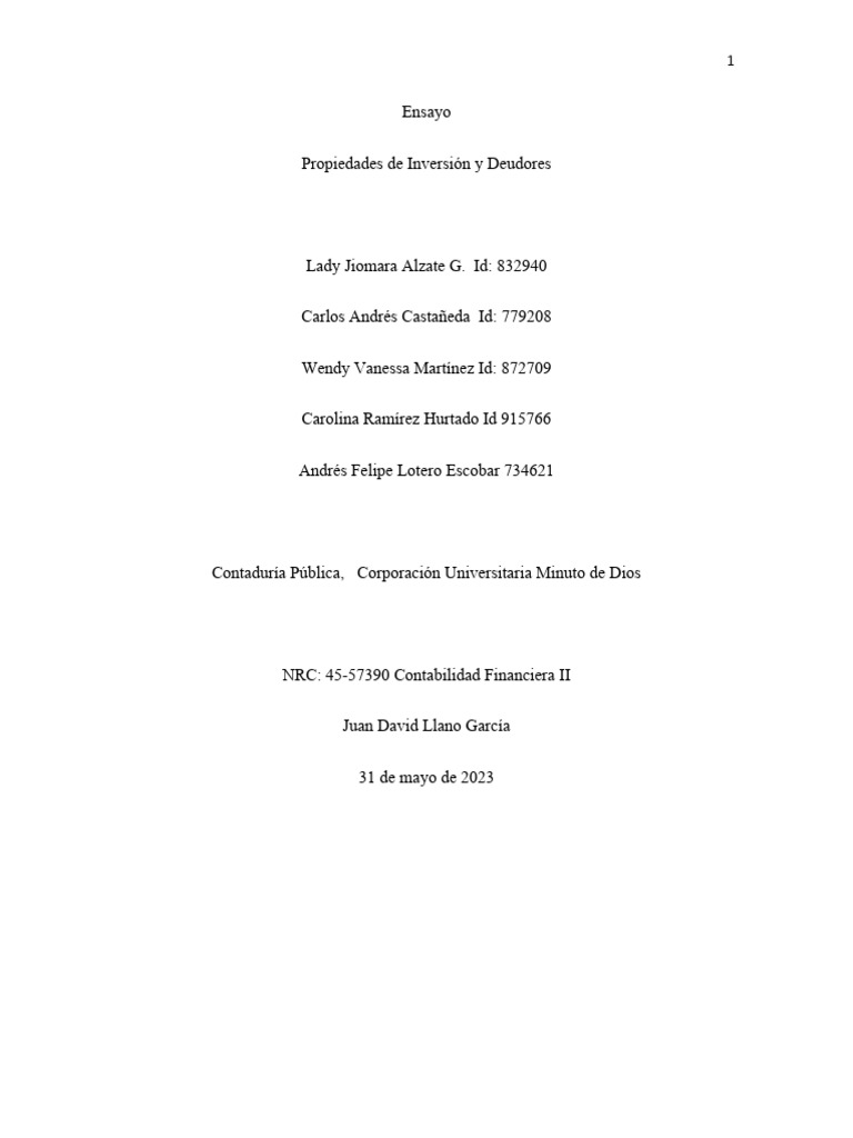 Ensayo Propiedades de Inversión | PDF | Dinero | Contabilidad