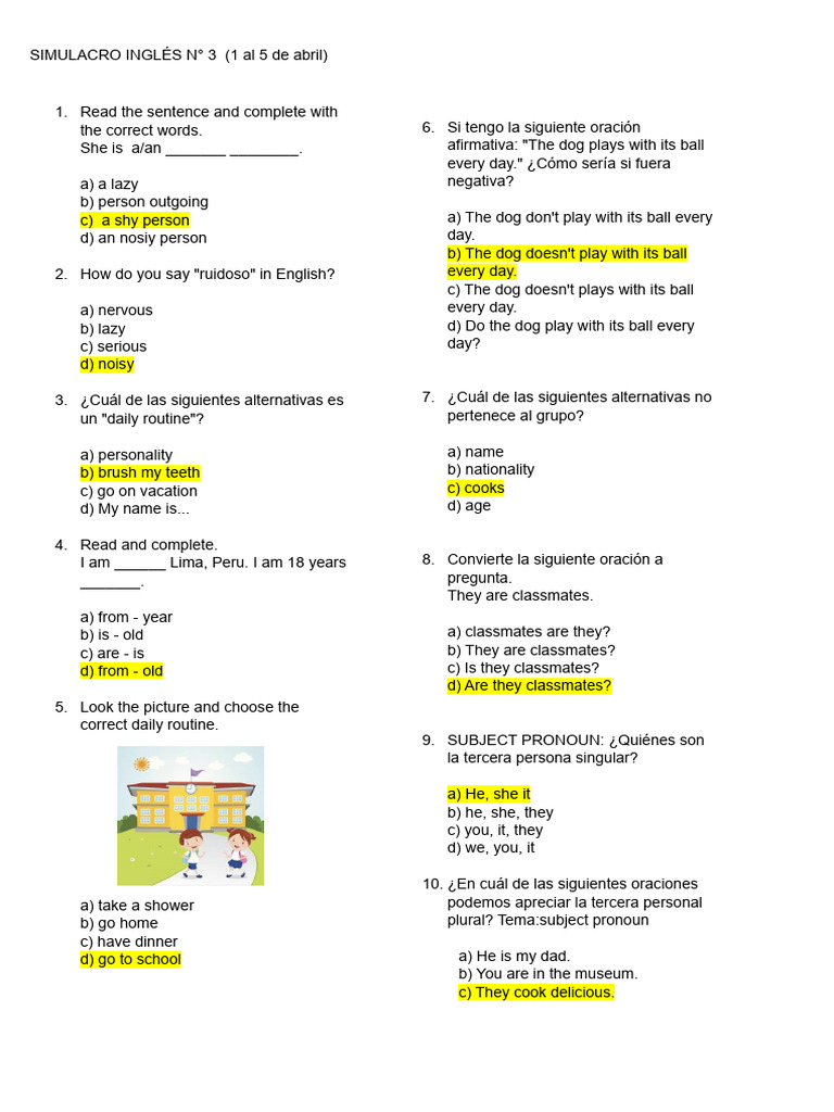 3° Simulacro Inglés - Acad 1 | PDF | Language Mechanics | Language Families