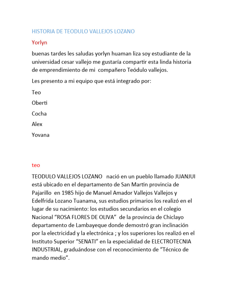 Historia de Teodulo Vallejos Lozano | PDF