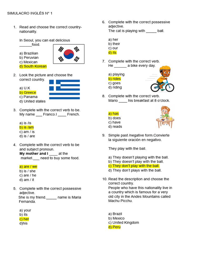 PRIMER SIMULACRO INGLÉS - ACAD 1 | Download Free PDF | Language Families | Languages