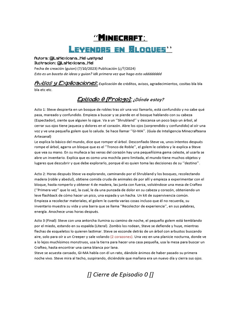 Minecraft Historia Fanfic 3 Avance | PDF