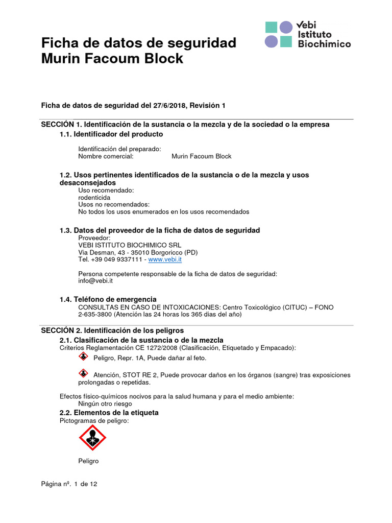 Hoja de Seguridad Murin Facoum Block | PDF | Agua | Sangrado Hoja de Seguridad Murin Facoum Block | PDF | Agua | Sangrado