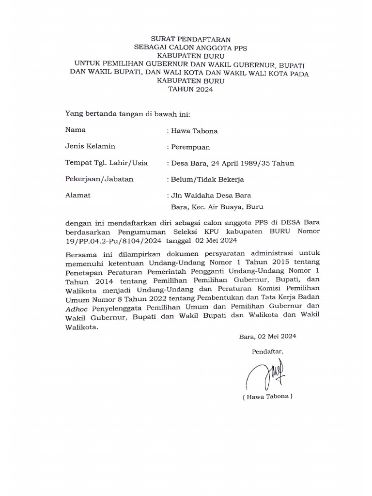 Surat Pendaftaran Awa | PDF