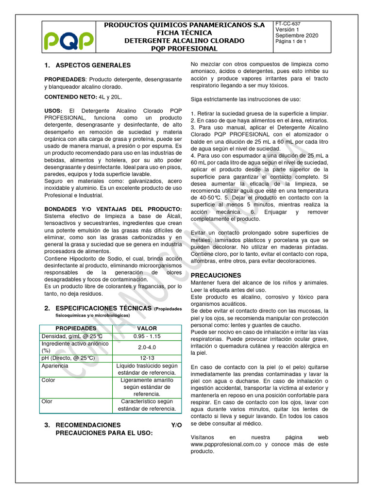Ficha Tecnica Detergente Alcalino | PDF | Detergente | Agua