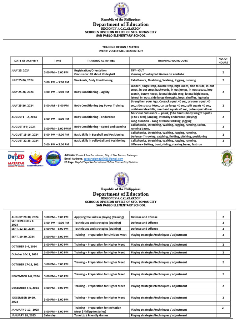 Training Matrix Volleyball BOYS 2024 25 | Download Free PDF | Physical ...