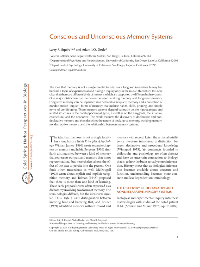 Declarative y No Declarative Memory Systems | Download Free PDF | Memory | Hippocampus