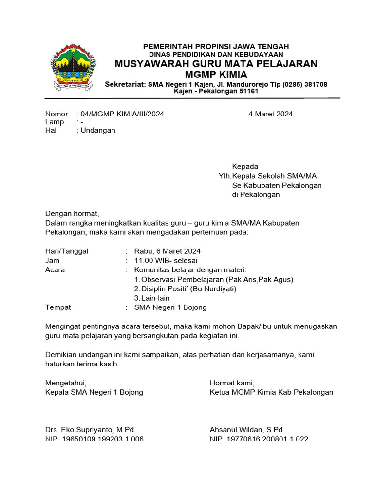SURAT MGMP 6 Maret 2024 | PDF