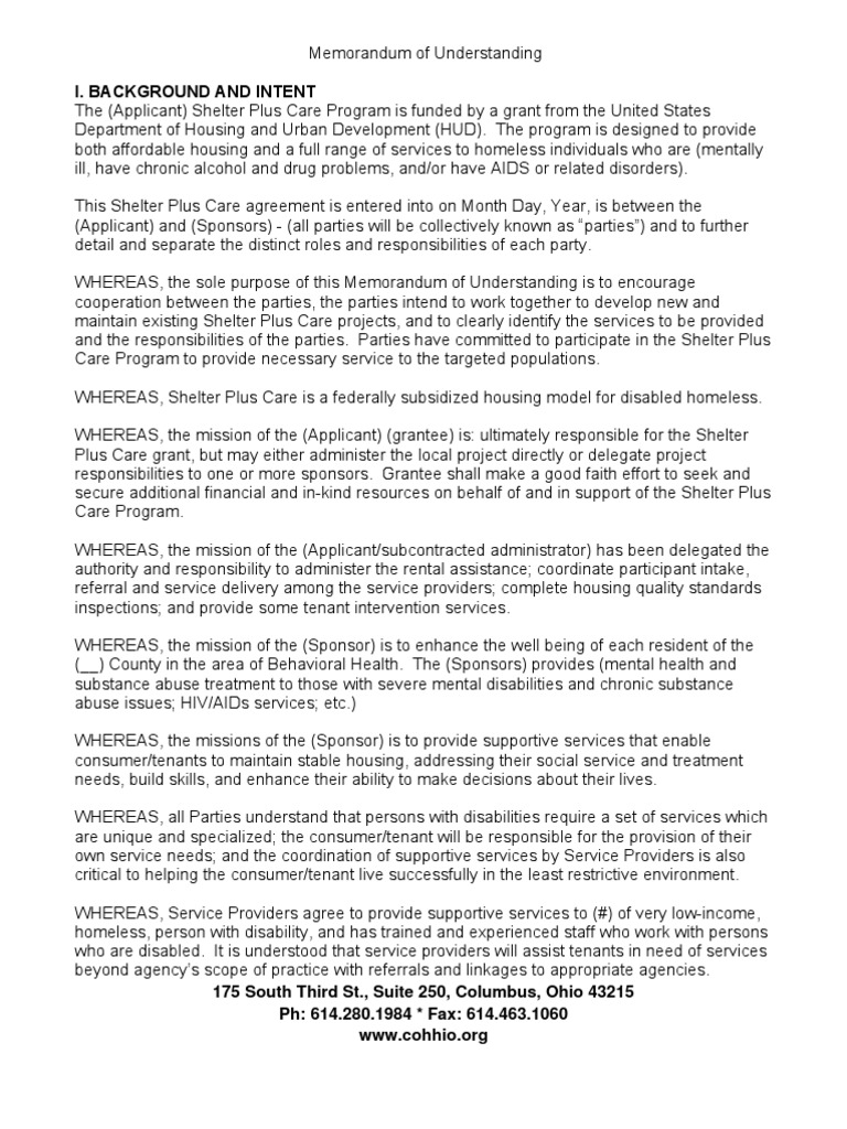 Sample MOU | PDF | Homelessness | Confidentiality