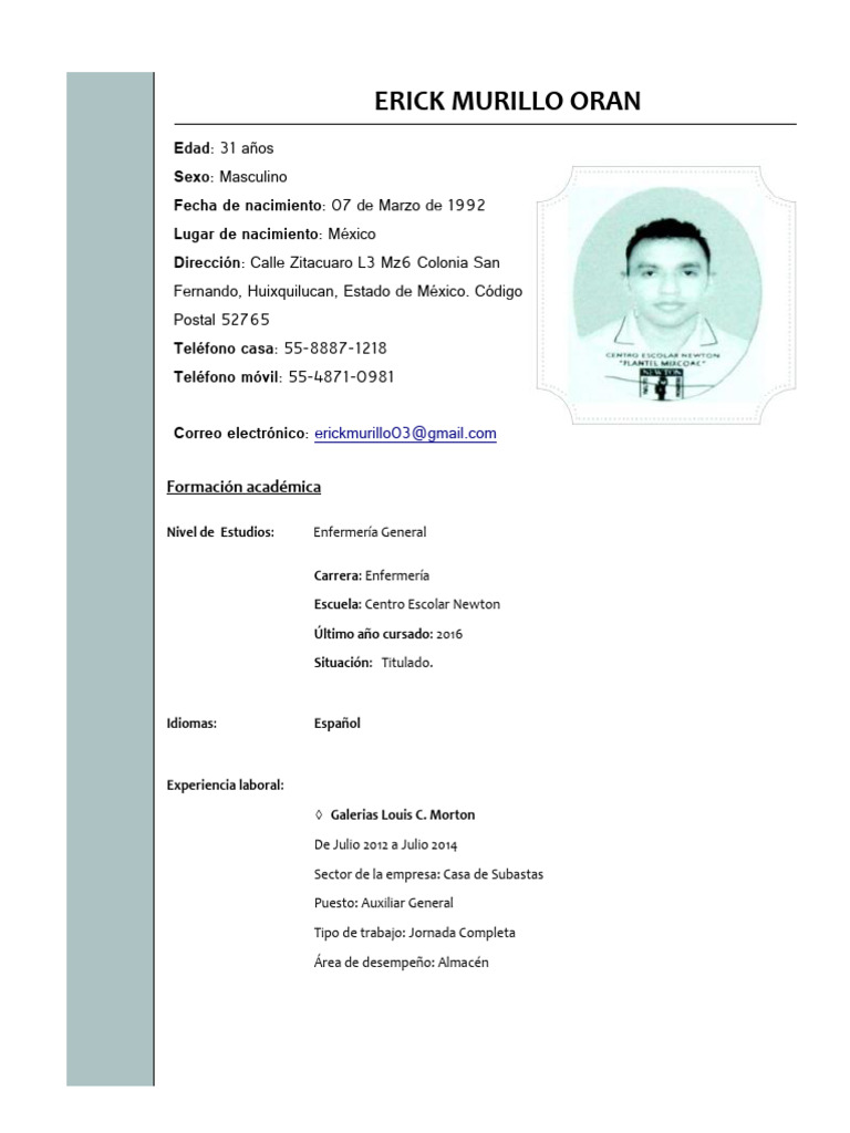 Experiencia y Formación de Erick Murillo en Salud y Gestión | PDF ...