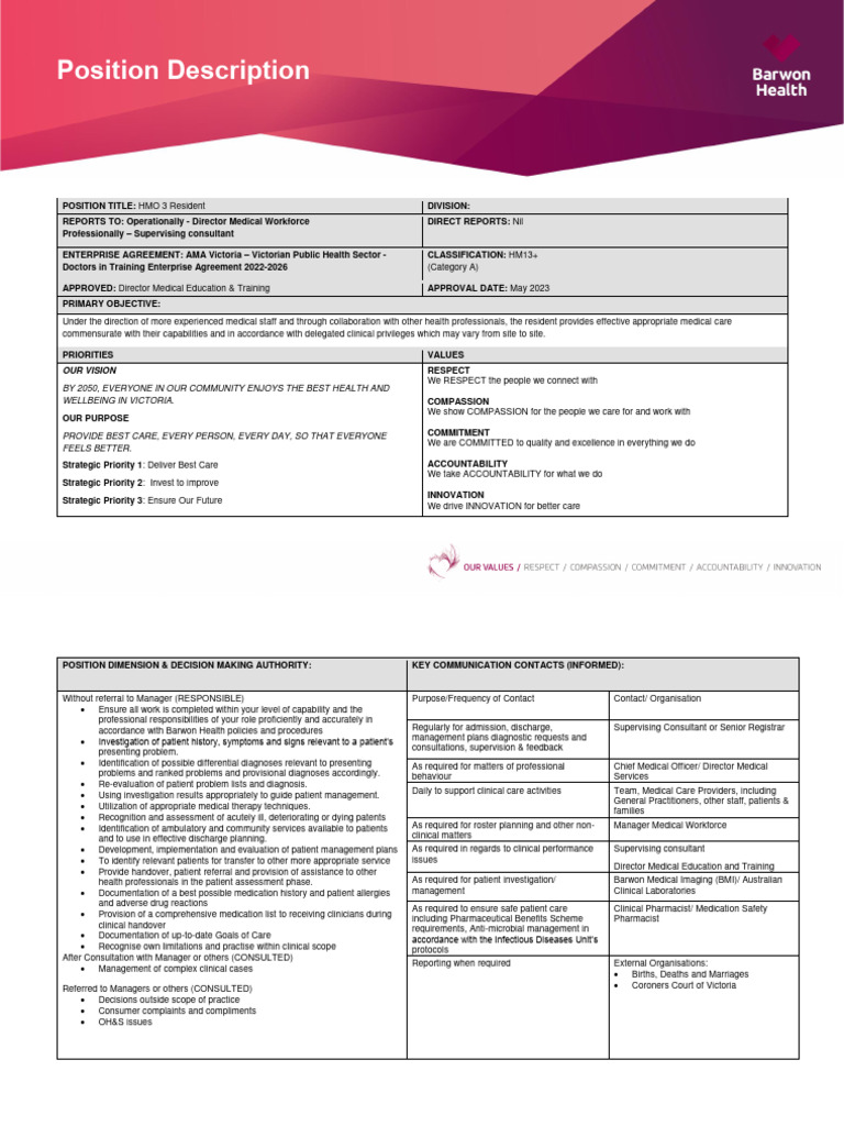 Barwon Health HMO Position | PDF | Occupational Safety And Health ...