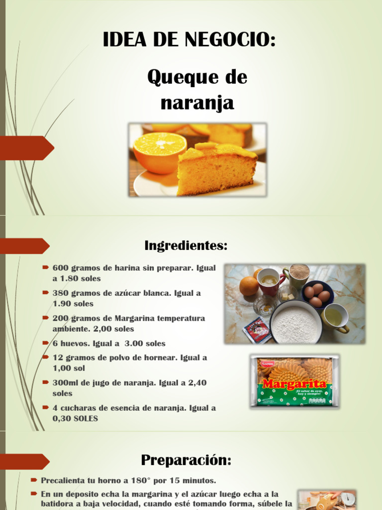 Idea de Negocio Queque de Naranja | PDF