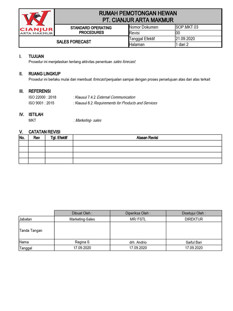Sop Mkt 03 Sales Forecast Pdf