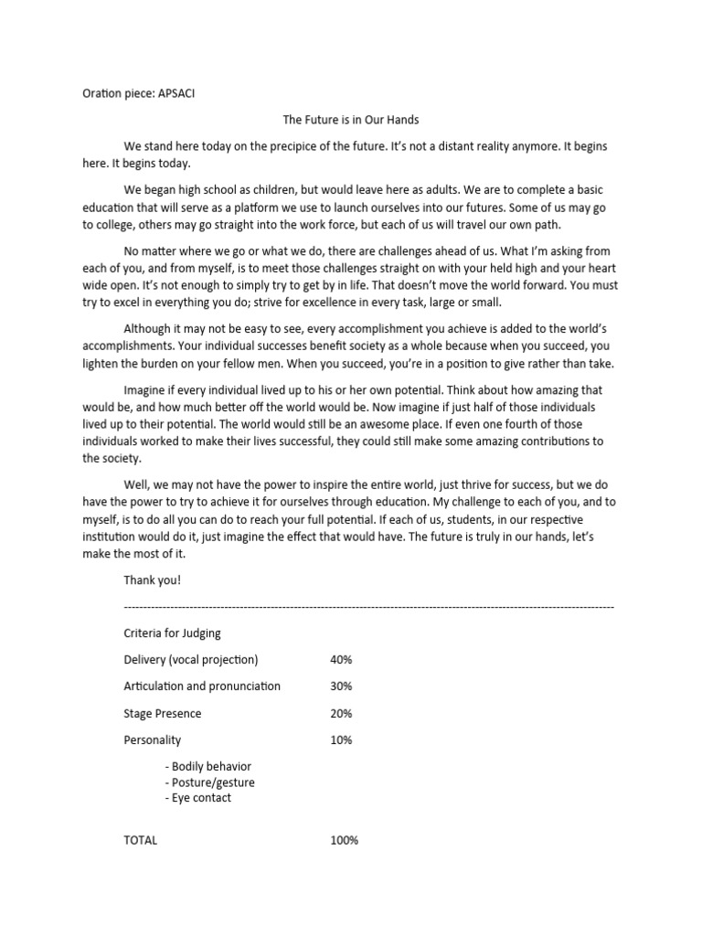 Oration Piece | PDF | Career & Growth | Self-Improvement