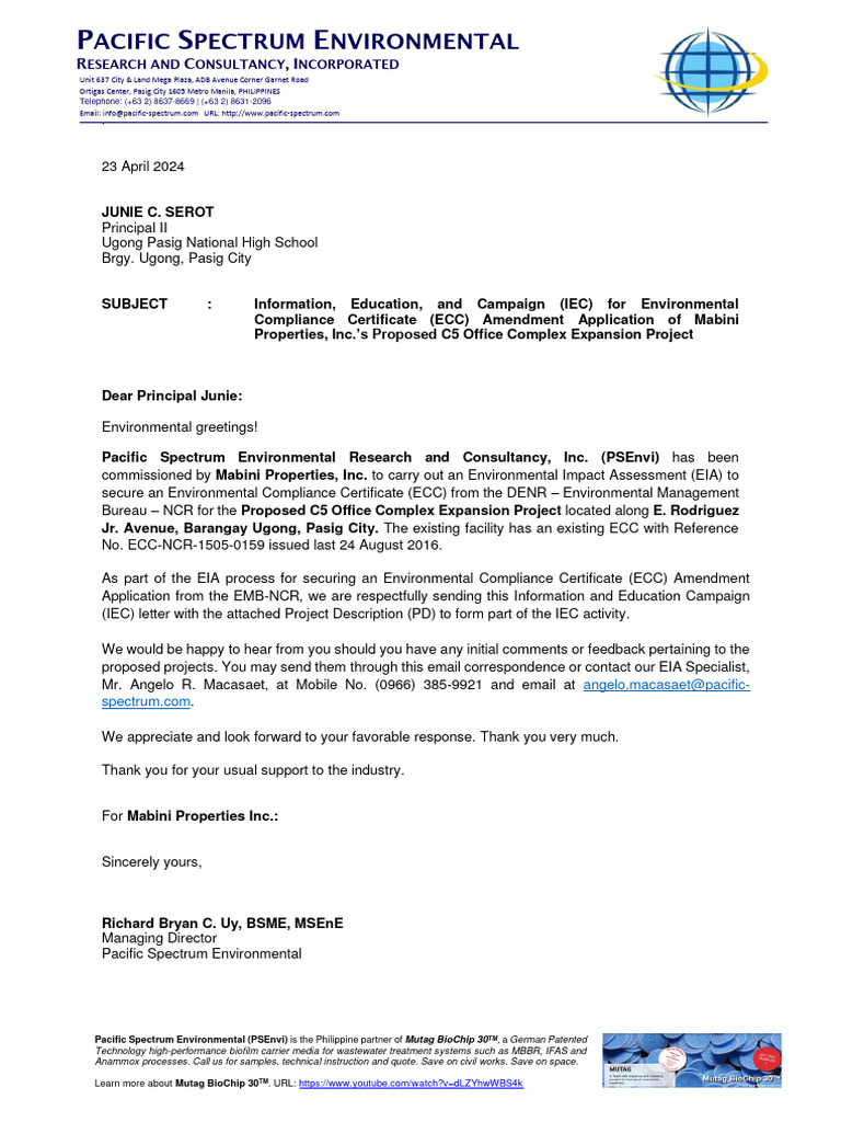 P717 Mabini C5 Expansion IEC Letter and PD - Ugong Pasig National High ...
