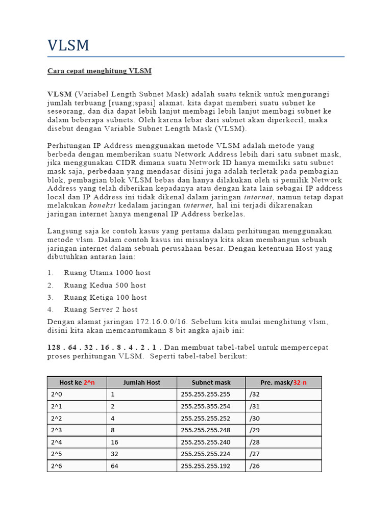 Cara Menghitung VLSM | PDF | Teknologi & Rekayasa