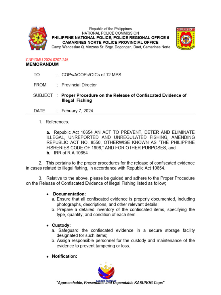 Proper Procedure On The Release of Confiscated Evidence of Illegal ...