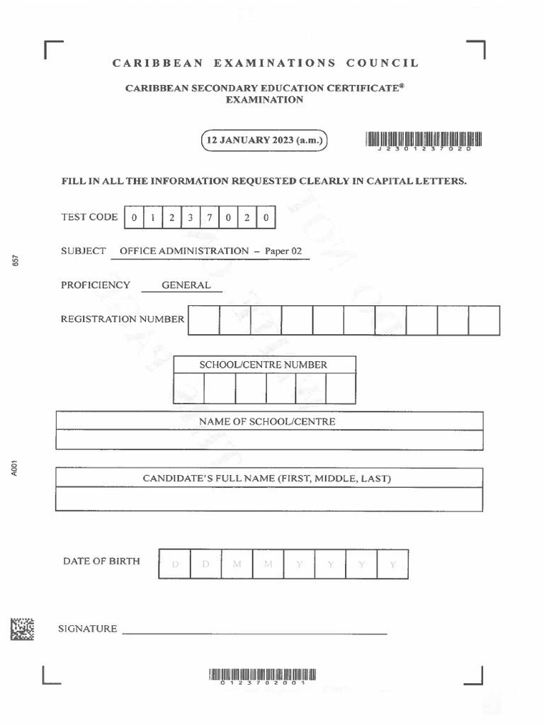 Office Administration Paper 02 Jan 2023 Csec | PDF