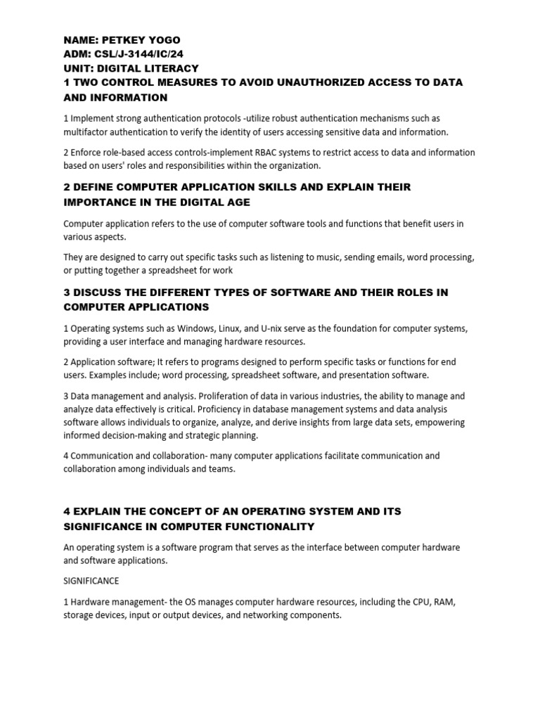 Two Control Measures To Avoid Unauthorized Access To Data and Information | PDF | Computer File ...
