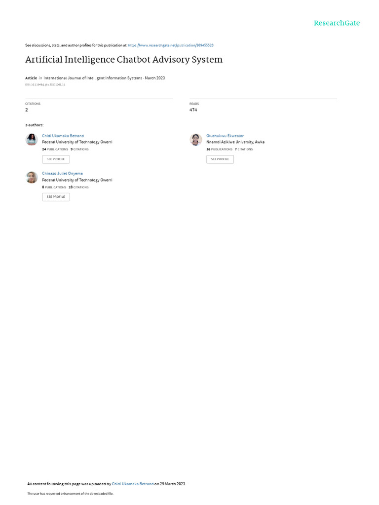 Artificial Intelligence Chatbot Advisory System | PDF | Artificial ...