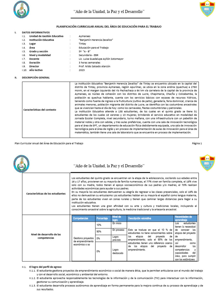 Planificacion de 5to | PDF | Aprendizaje | Evaluación