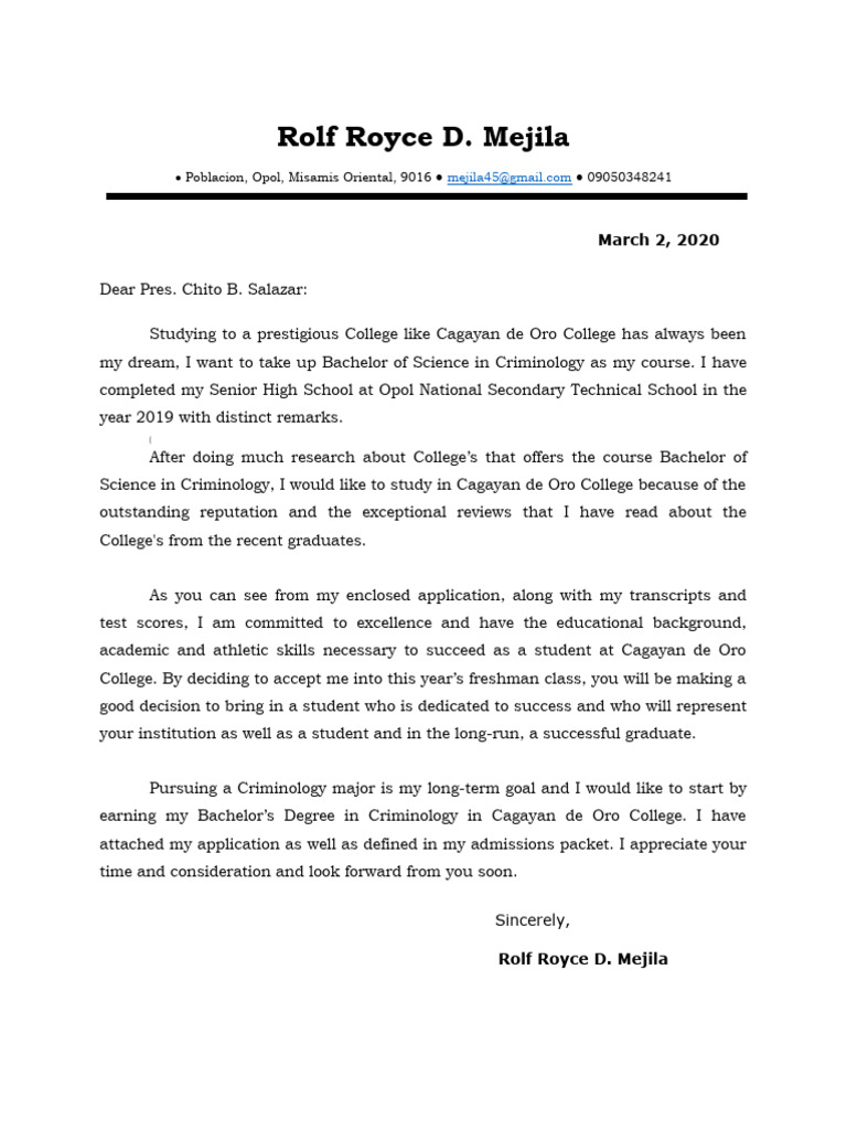 Application for Criminology Degree at Cagayan de Oro College | PDF | Career & Growth | Finance ...