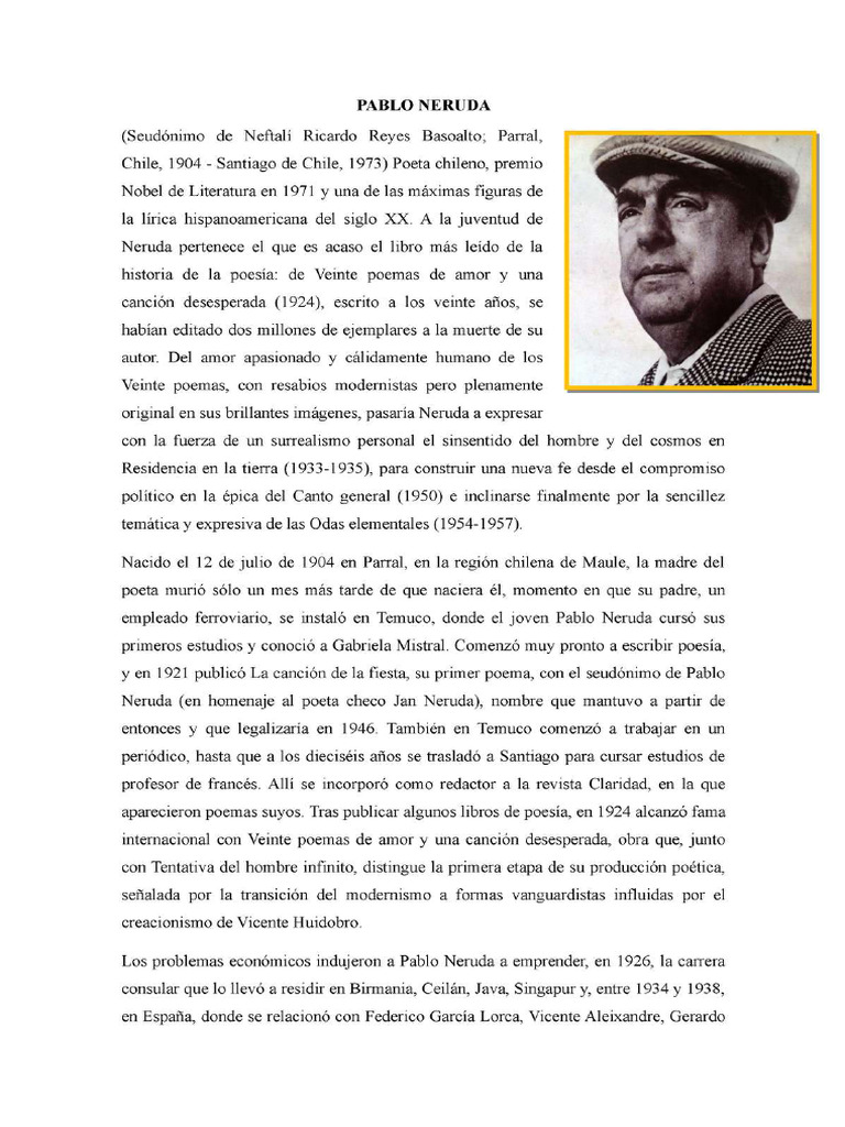 Biografía Pablo Neruda | PDF