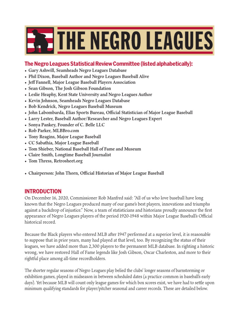 Recognizing Negro Leagues in MLB History | PDF | Major League Baseball ...