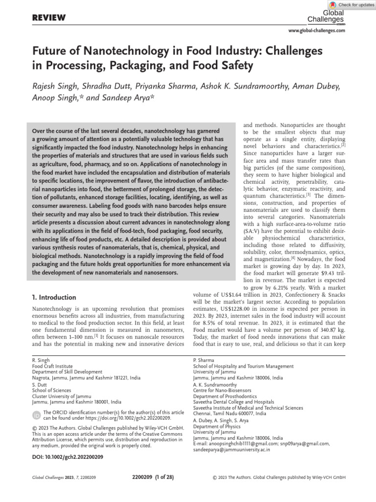 Global Challenges - 2023 - Singh - Future of Nanotechnology in Food ...