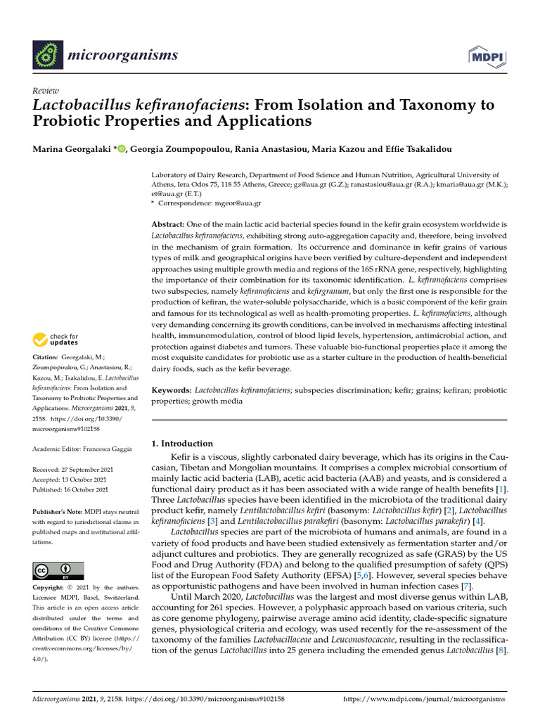Lactobacillus Kefiranofaciens From Isolation and Taxonomy To Probiotic ...