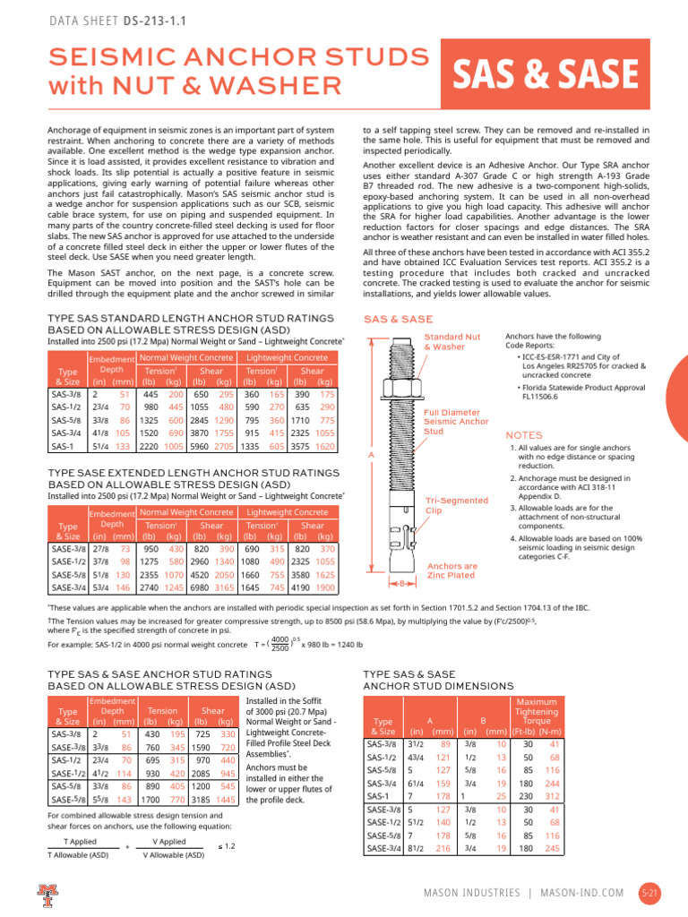 Seismic Rated Concrete Anchors Guide | PDF | Screw | Anchor