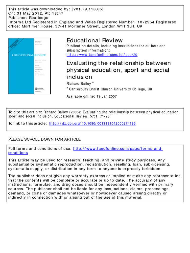 BAILEY - Evaluating PE Sport and Social Inclusion | PDF | Social ...