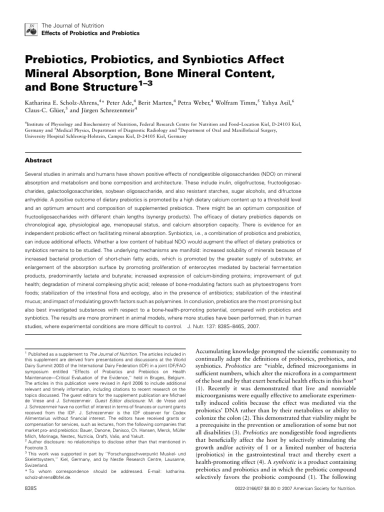 Prebiotics, Probiotics, and Synbiotics Affect Mineral Absorption, Bone ...