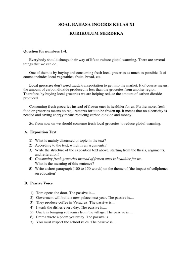 Soal Bahasa Inggris Kelas Xi Kurikulum Merdeka | PDF