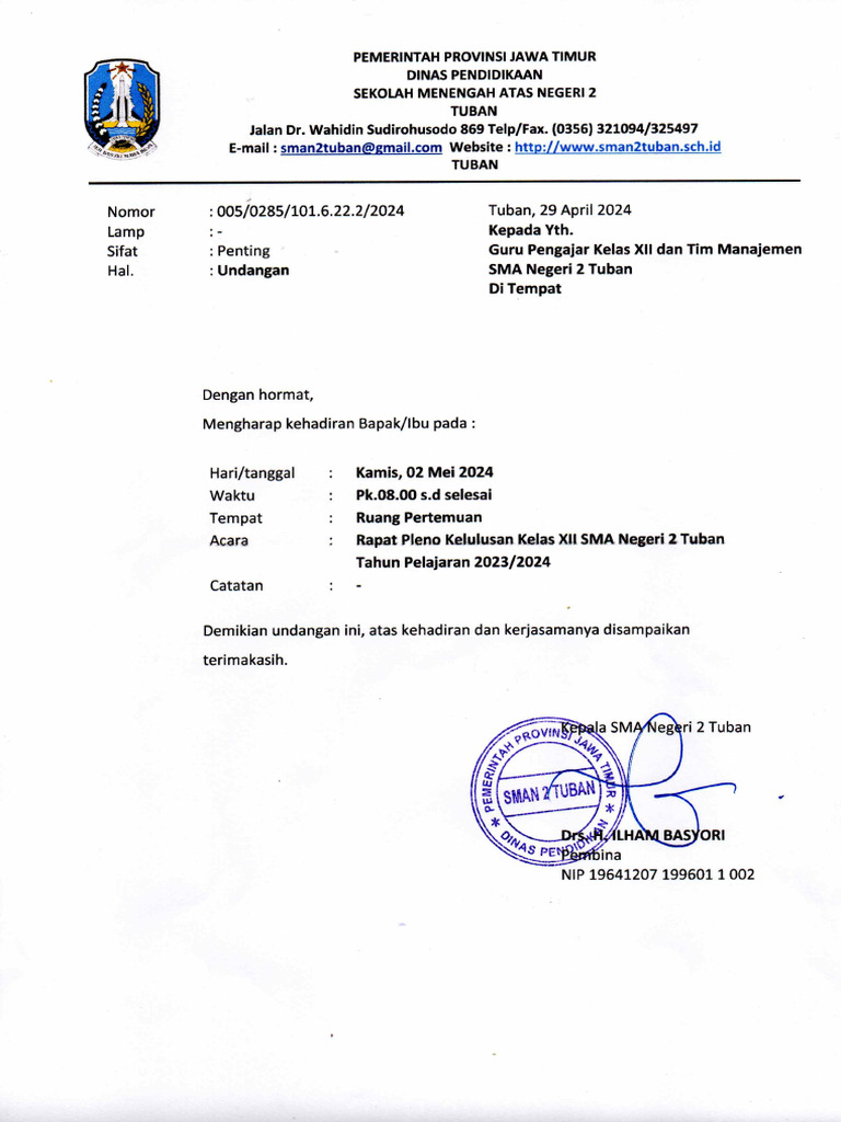 Undangan Rapat Pleno Kelulusan Kls Xii Pdf