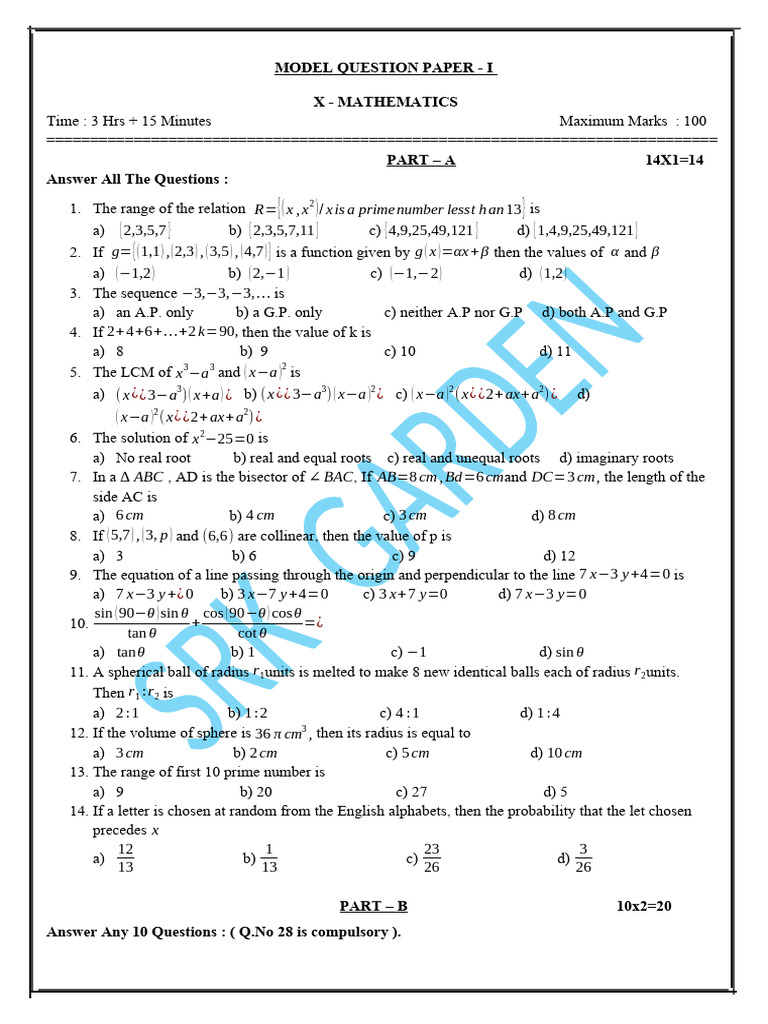 10th Maths Model Question | PDF | Sphere | Elementary Mathematics