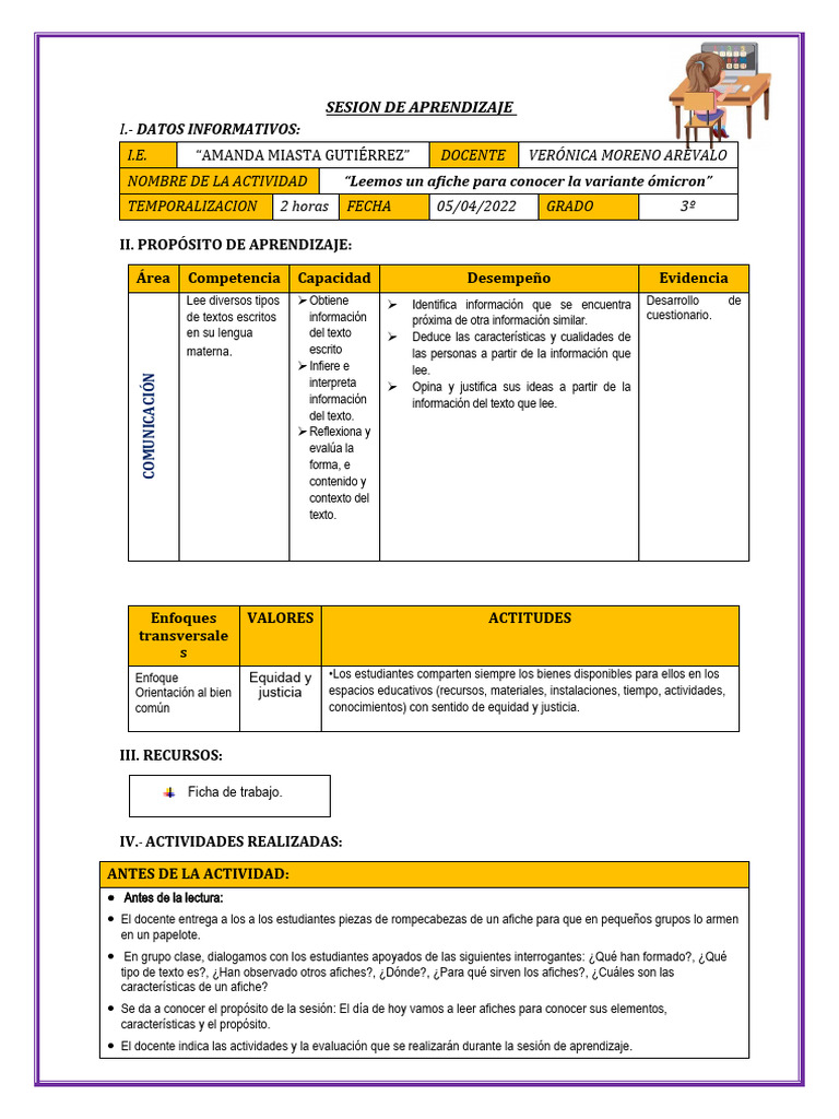 SESION DE APRENDIZAJE 05 DE ARIL | Descargar gratis PDF | Aprendizaje