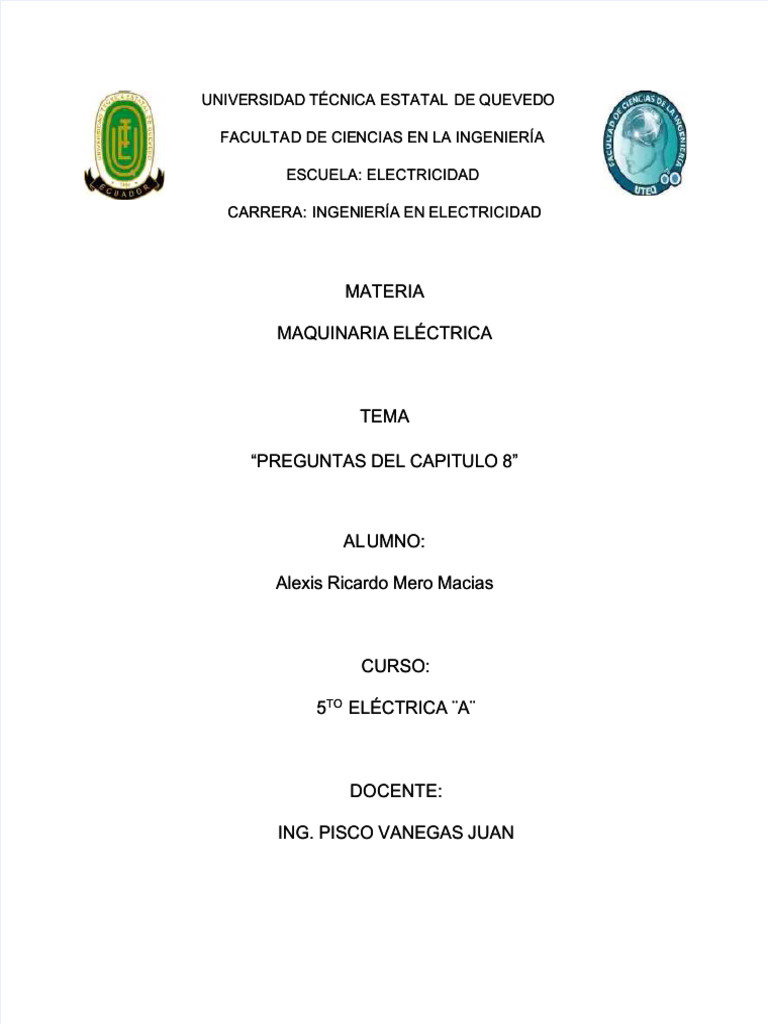 PDF Preguntas Del Cap 8 - Compress | PDF | Generador eléctrico | Inductor