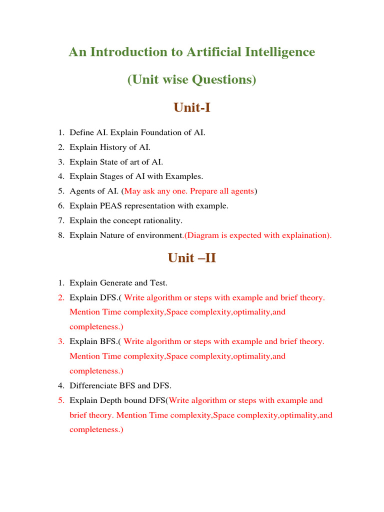 AI Unit Wise Question | PDF | Artificial Intelligence | Intelligence (AI) & Semantics