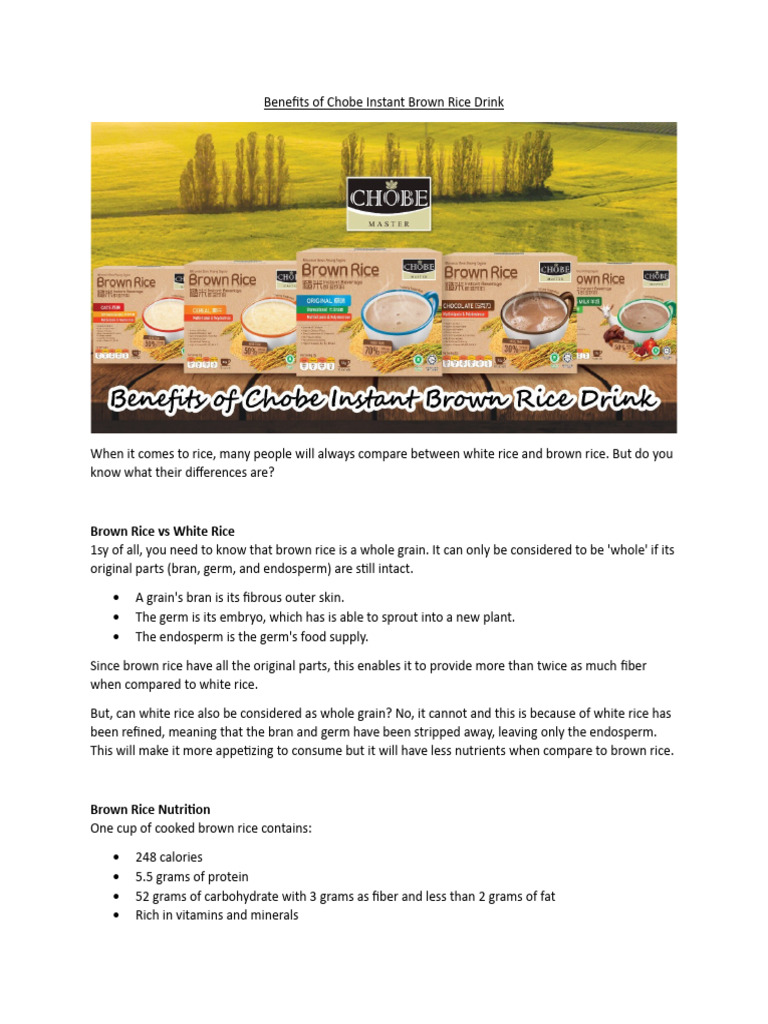 Benefits of Chobe Instant Brown Rice Drink | Download Free PDF | Whole ...