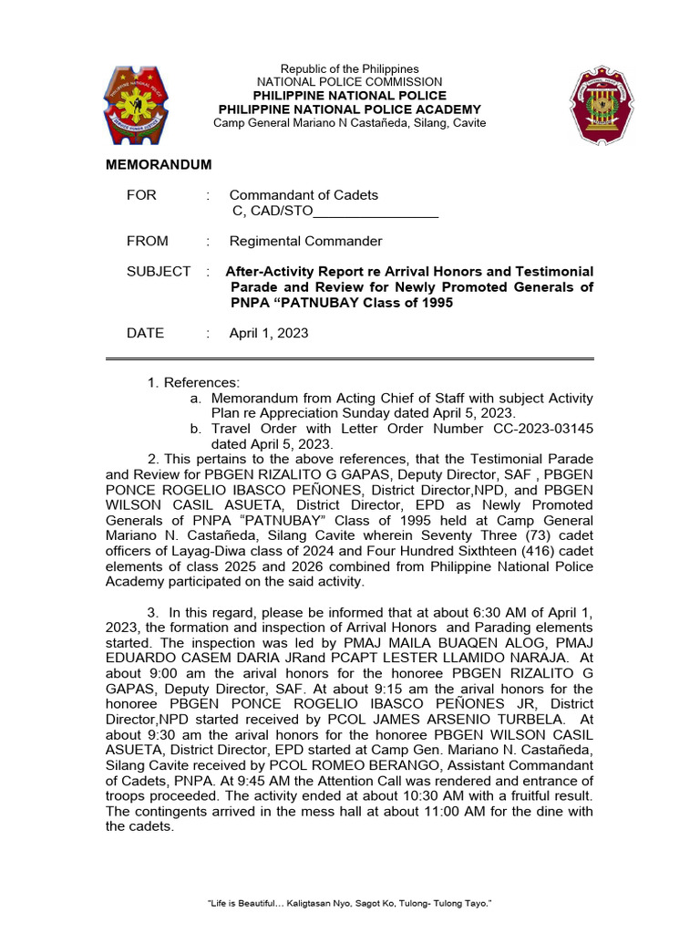 Memorandum: Philippine National Police Philippine National Police ...