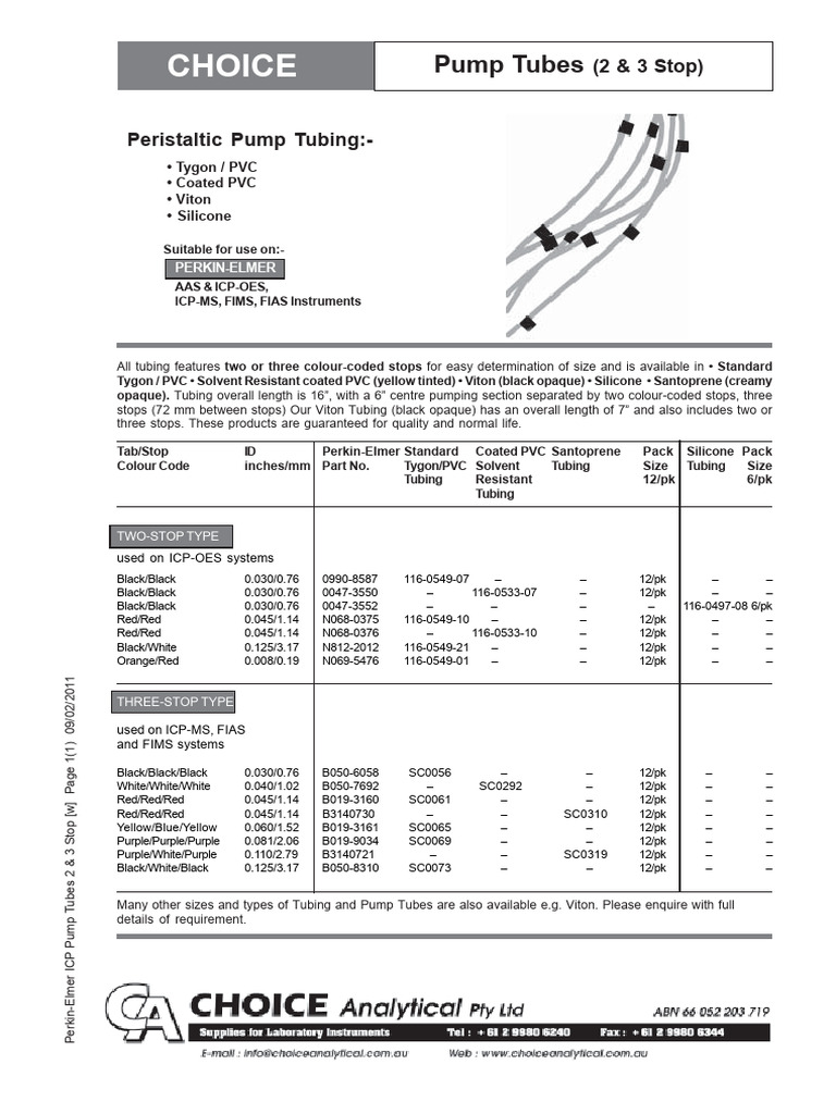 Perkin_Elmer_ICP_PumpTubes | PDF | Pipe (Fluid Conveyance) | Equipment