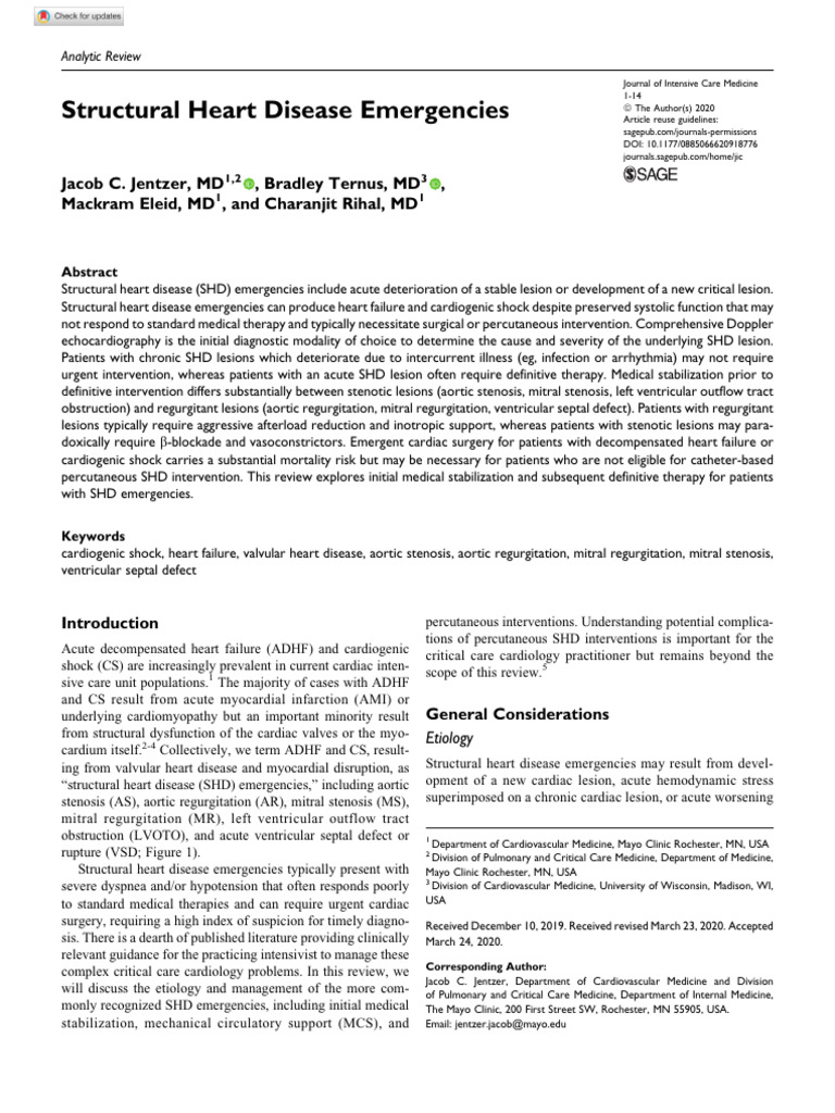 Jacob C Jentzer Structural Heart Disease Emergencies | PDF ...