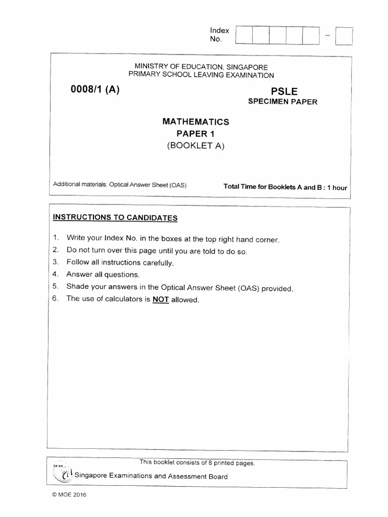 2019 PSLE Mathematics Specimen Paper | PDF