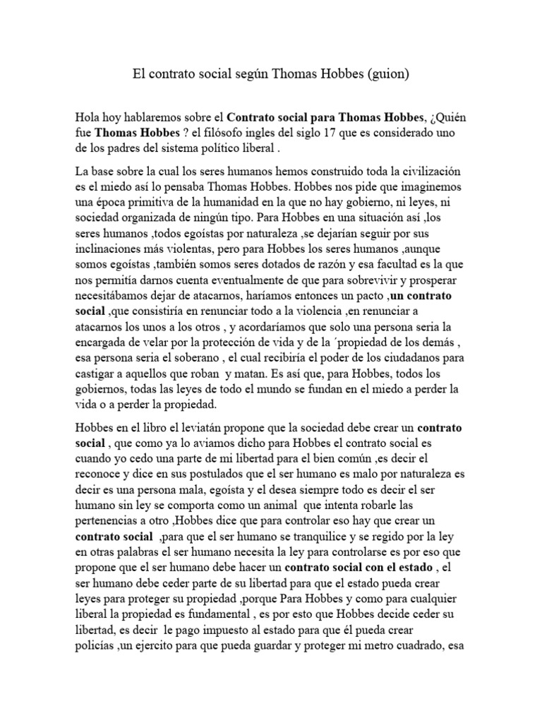 El contrato social según Thomas Hobbes | PDF | Contrato social | Thomas ...