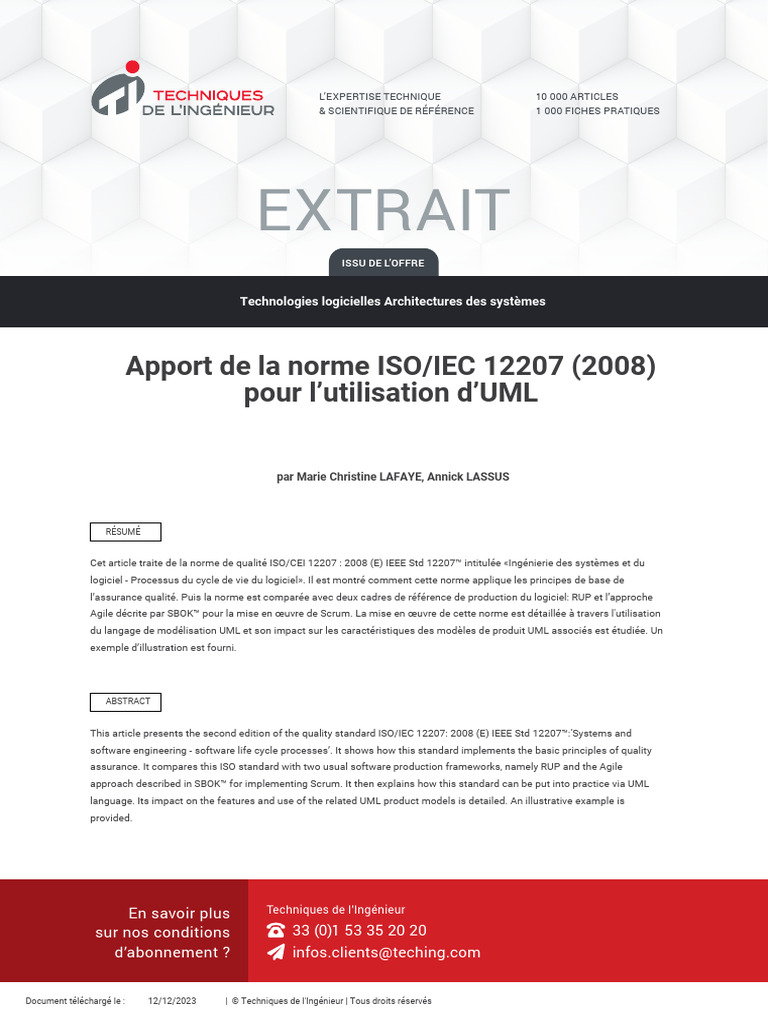Techniques de L'ingenieur Extrait ISO 12207 | PDF | Architecture de ...